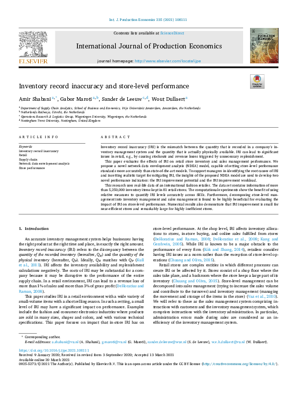 (PDF) Inventory record inaccuracy and store-level performance