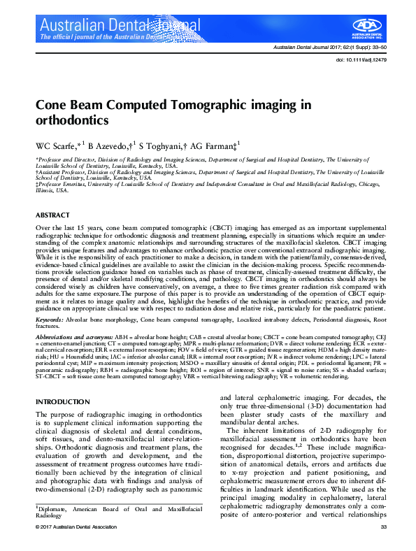 Pdf Cone Beam Computed Tomographic Imaging In Orthodontics