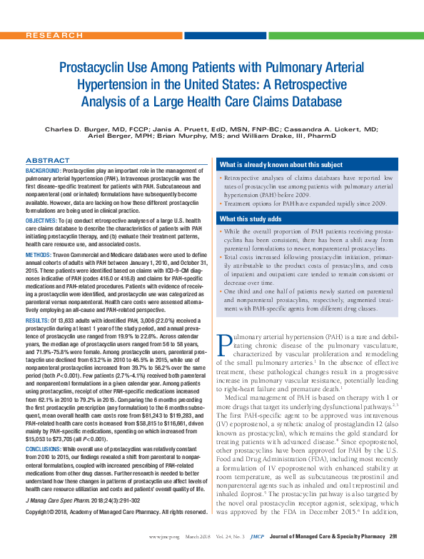(PDF) Prostacyclin Use Among Patients with Pulmonary Arterial ...