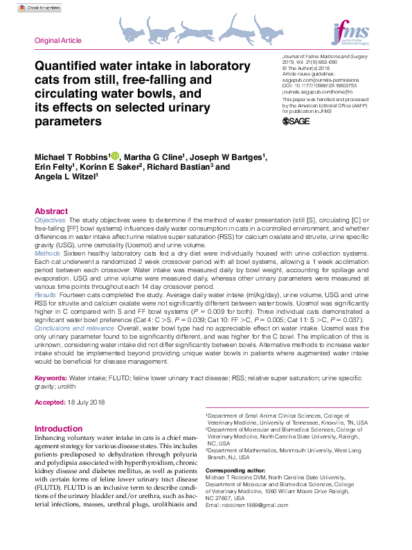 (PDF) Quantified water intake in laboratory cats from still, free ...