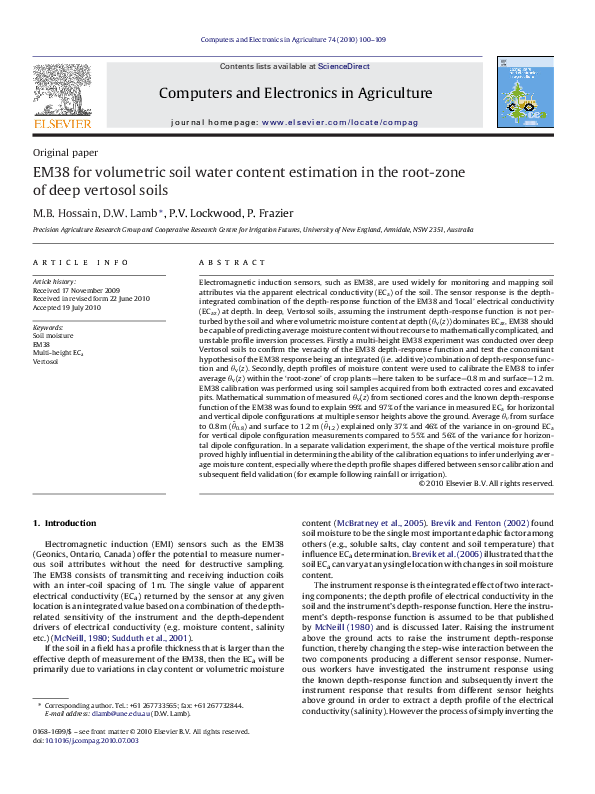 (PDF) EM38 for volumetric soil water content estimation in the root ...