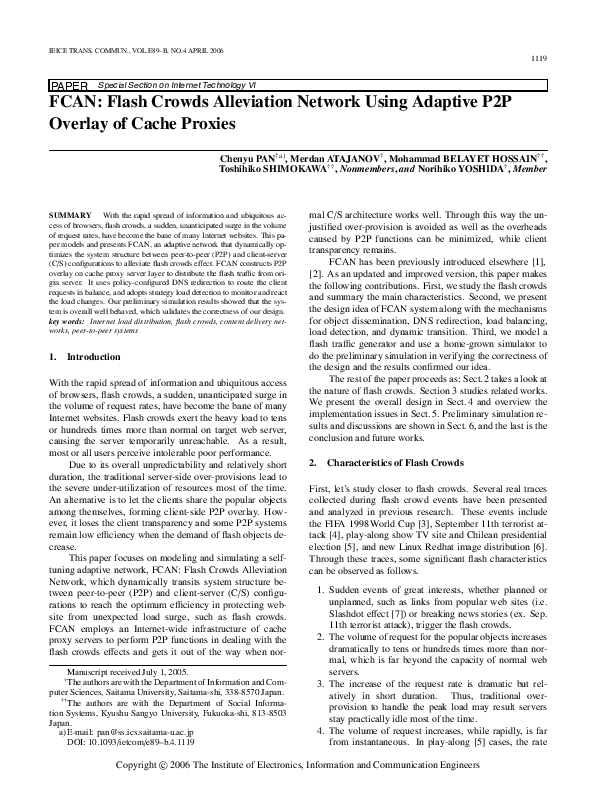 (PDF) FCAN: Flash Crowds Alleviation Network Using Adaptive P2P Overlay of Cache Proxies