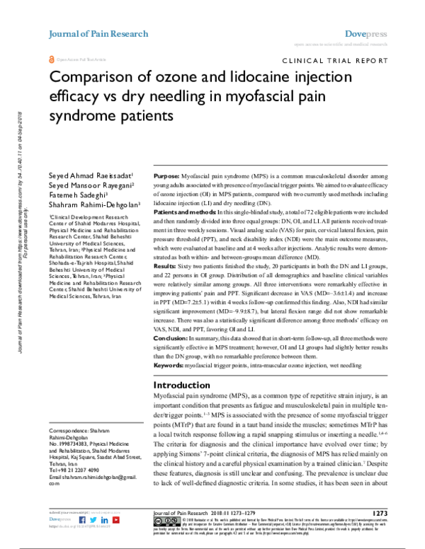 (PDF) Comparison of ozone and lidocaine injection efficacy vs dry ...