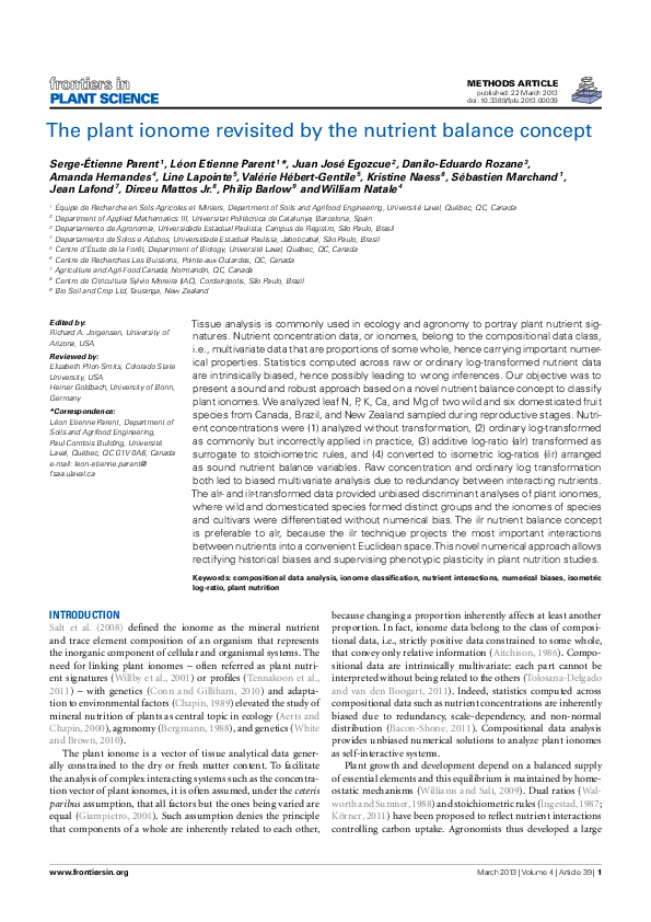 (PDF) The Plant Ionome Revisited by the Nutrient Balance Concept