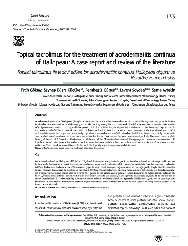 (PDF) Topical tacrolimus for the treatment of acrodermatitis continua ...