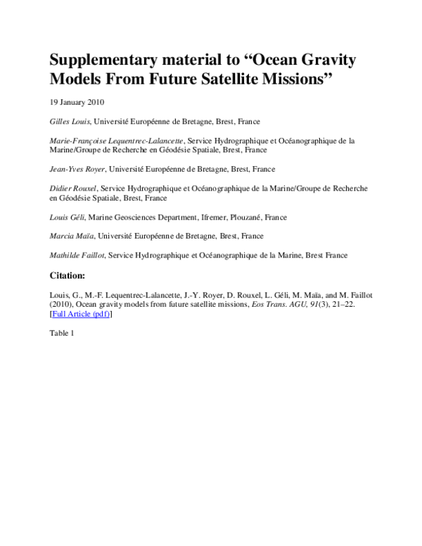 Pdf Ocean Gravity Models From Future Satellite Missions Marie Lalancette