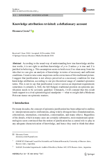 (PDF) Knowledge attribution revisited: a deflationary account