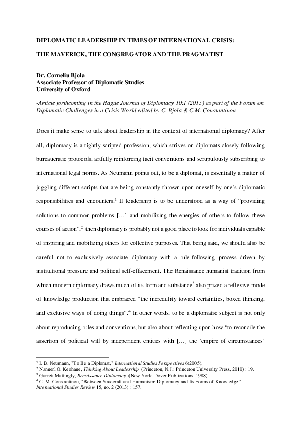 (PDF) Diplomatic Leadership in Times of International Crisis: The ...
