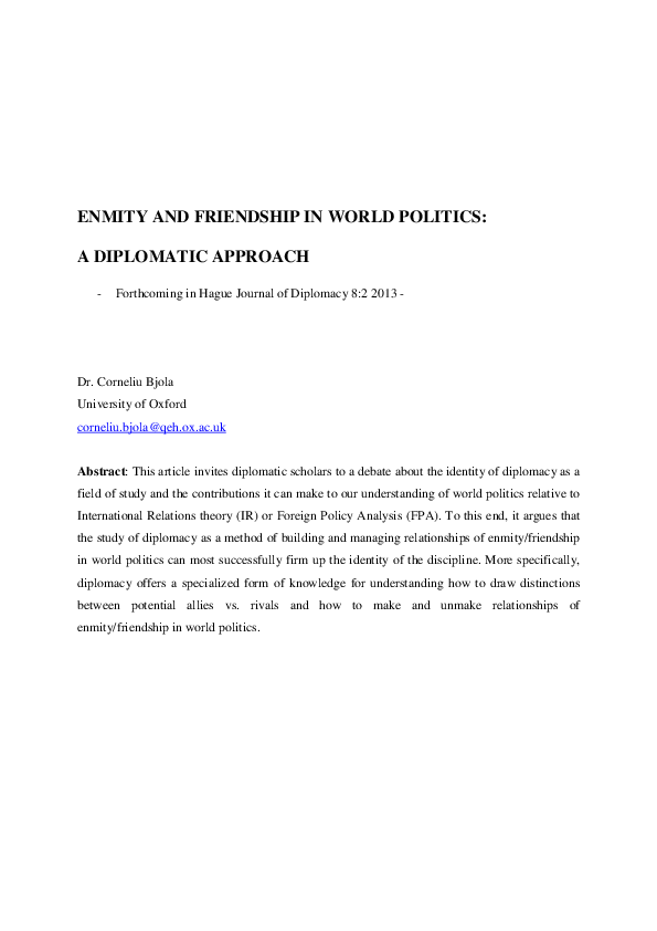 (PDF) Understanding Enmity and Friendship in World Politics: The Case ...