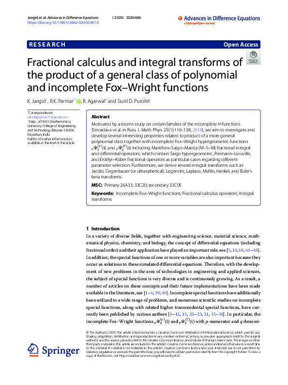 (PDF) Fractional calculus and integral transforms of the product of a general class of ...