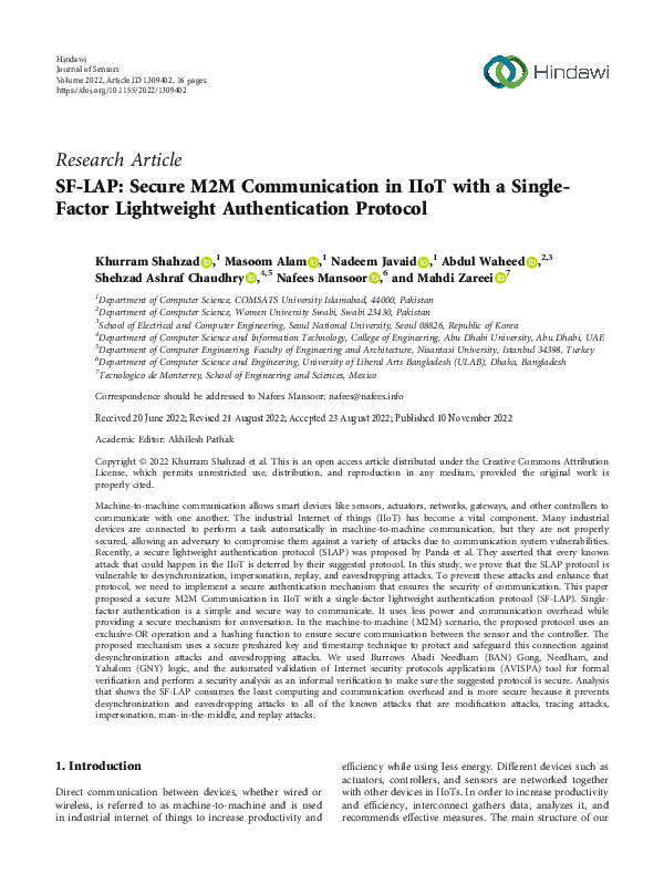 (PDF) SF-LAP: Secure M2M Communication in IIoT with a Single-Factor ...