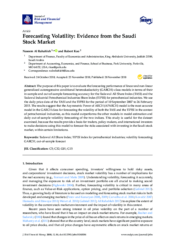 Pdf Forecasting Volatility Evidence From The Saudi Stock Market