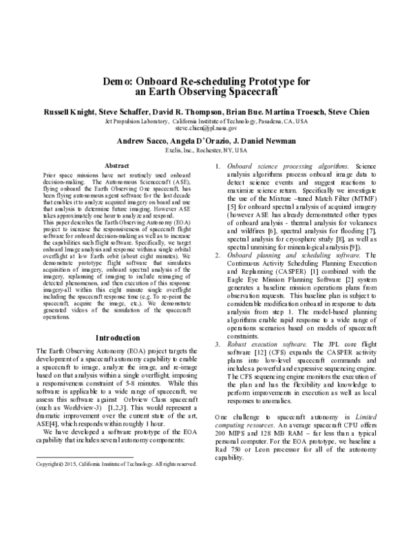 Pdf Demo Onboard Re Scheduling Prototype For An Earth Observing Spacecraft