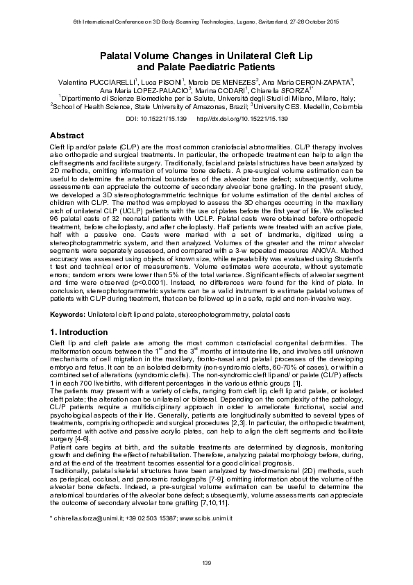 (PDF) Palatal Volume Changes in Unilateral Cleft Lip and Palate ...