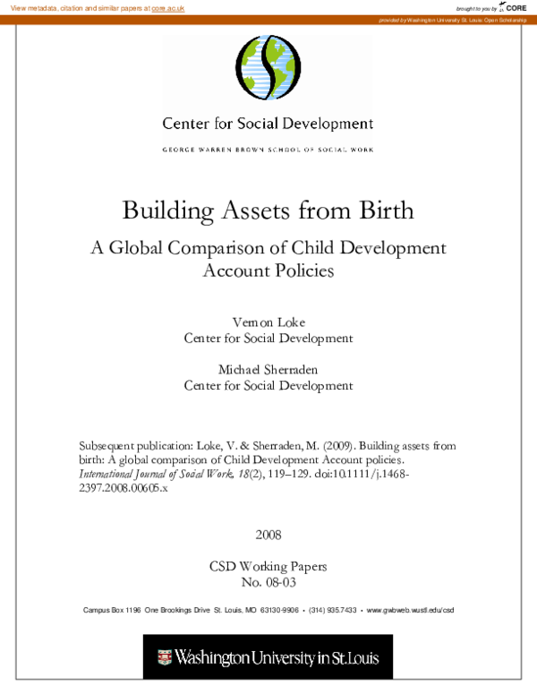 (PDF) Building assets from birth: a global comparison of Child ...