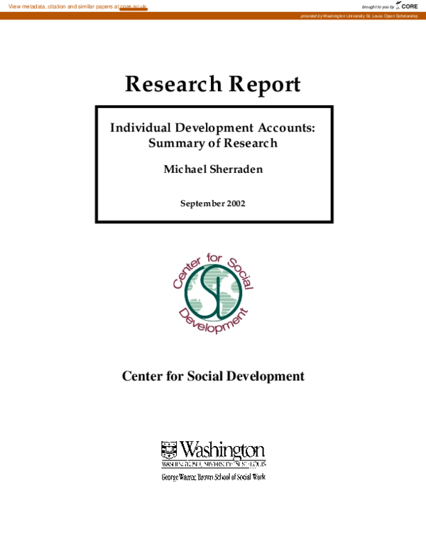 (PDF) Individual Development Accounts: Summary of Research