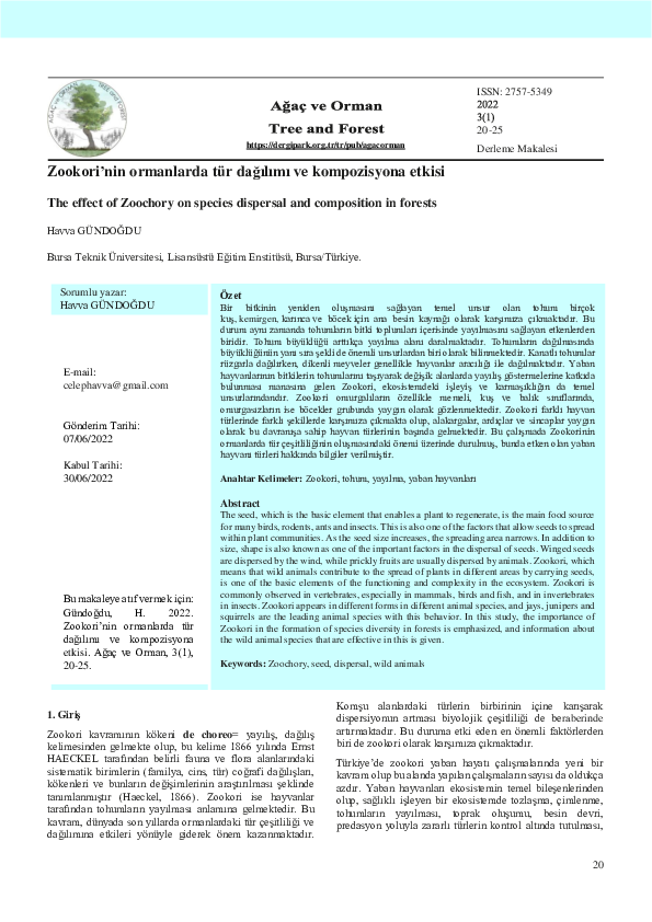 (PDF) Yaban hayvanlarında Zookori’nin ormanlarda tür dağılımı ve ...