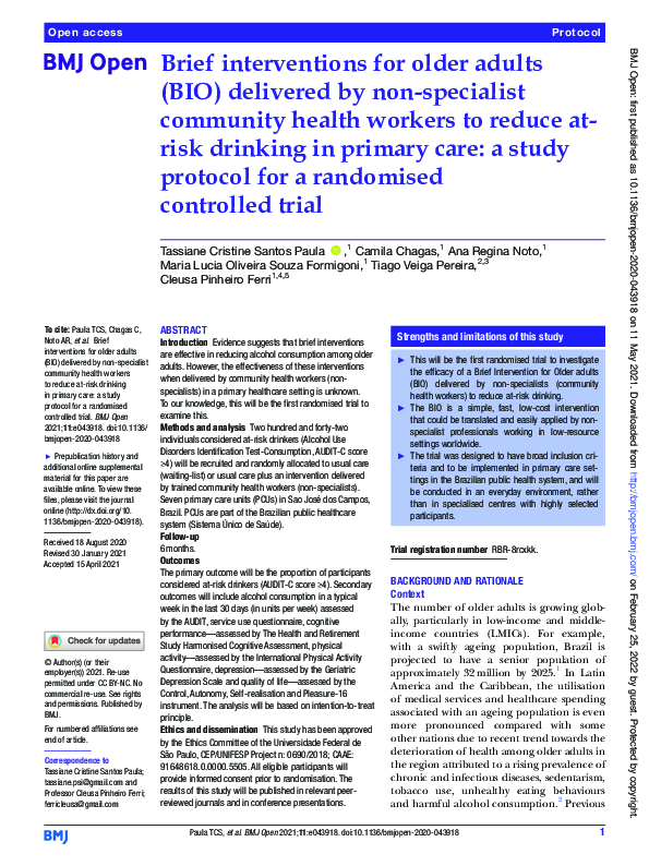 (PDF) Brief interventions for older adults (BIO) delivered by non ...