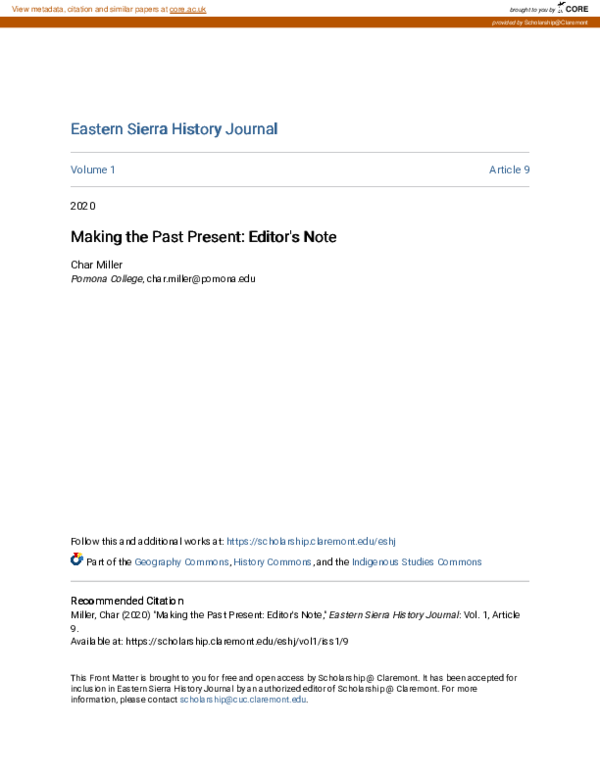 (PDF) Making the Past Present: Editor\u27s Note