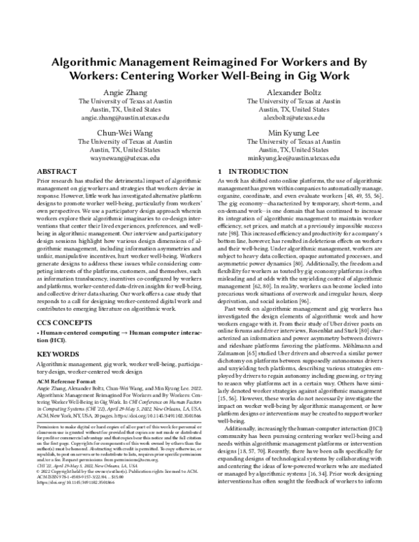 (PDF) Algorithmic Management Reimagined For Workers and By Workers ...