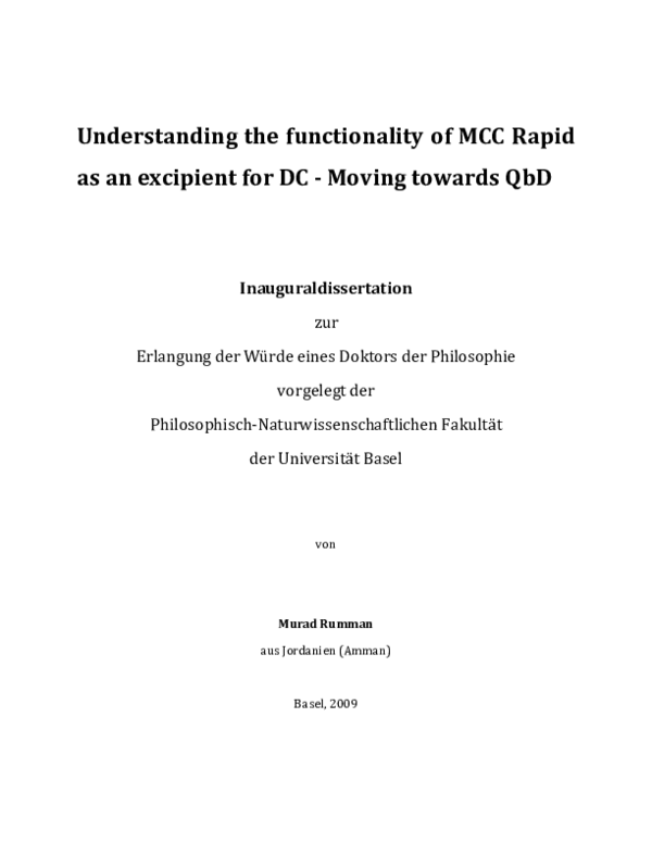 (PDF) Understanding the functionality of MCC Rapid as an excipient for ...