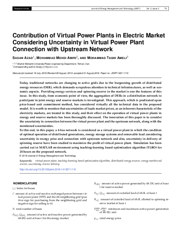 (PDF) Virtual Power Plants Virtual power plant