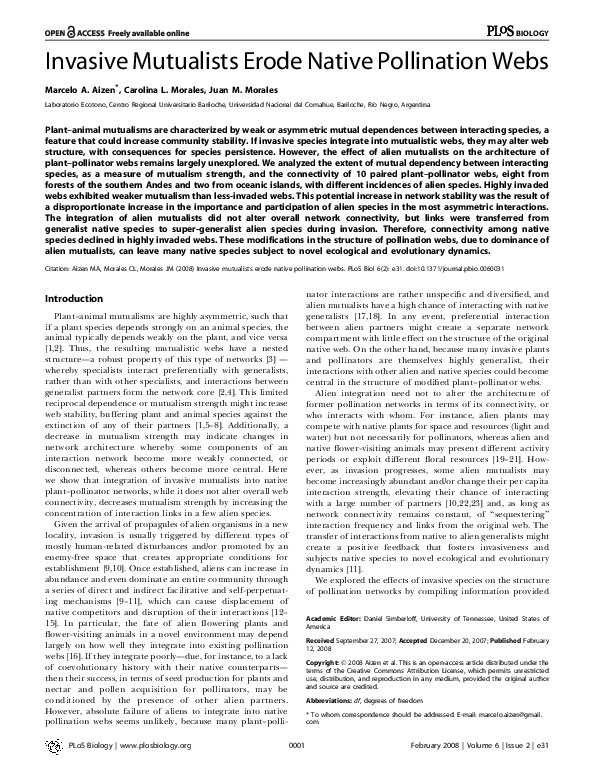 (PDF) Invasive Mutualists Erode Native Pollination Webs
