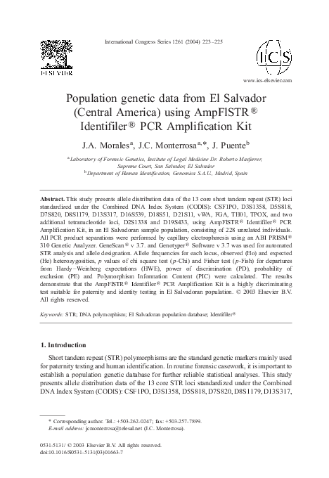 (PDF) Population genetic data from El Salvador (Central America) using ...