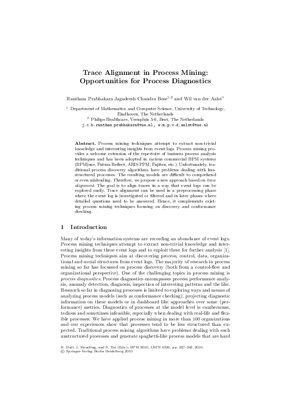 (PDF) Trace Alignment in Process Mining: Opportunities for Process Diagnostics