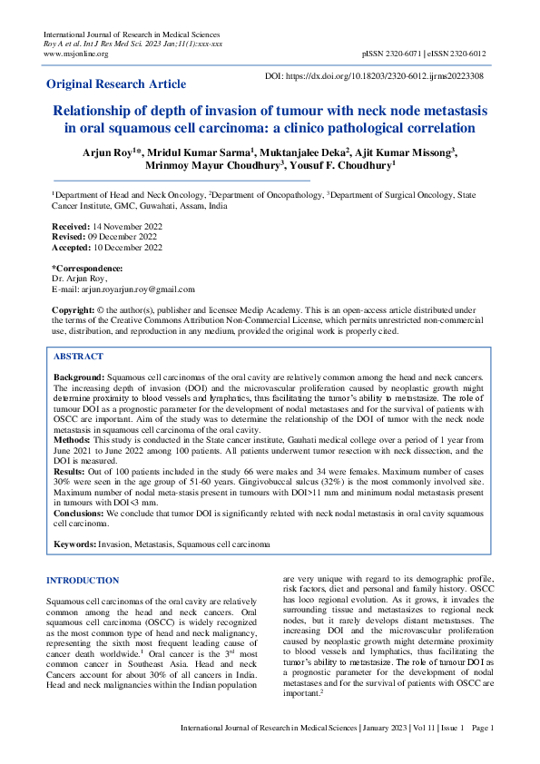 (PDF) Relationship of depth of invasion of tumour with neck node ...