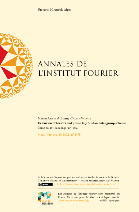 (PDF) Extension of torsors and prime to p fundamental group scheme