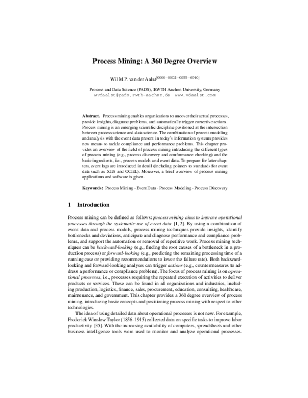 (PDF) Process Mining: A 360 Degree Overview