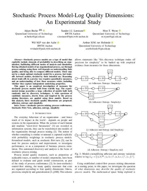 (PDF) Stochastic Process Model-Log Quality Dimensions: An Experimental Study | Wil van der Aalst ...