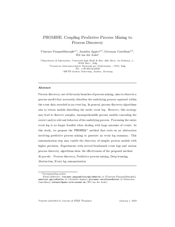 (PDF) PROMISE: Coupling Predictive Process Mining to Process Discovery