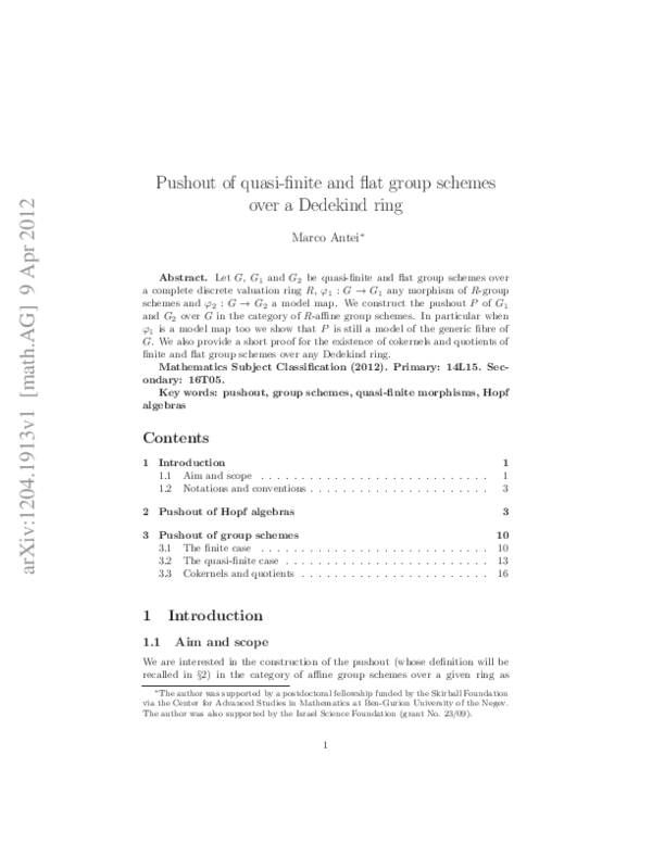 (PDF) Pushout of quasi-finite and flat group schemes over a Dedekind ring