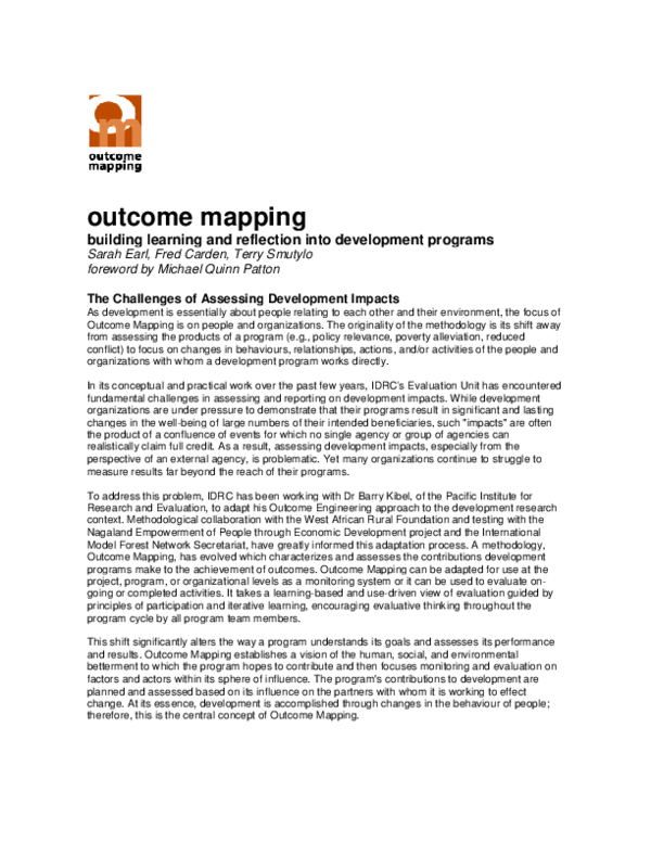 (PDF) Outcome mapping: Building learning and reflection into ...