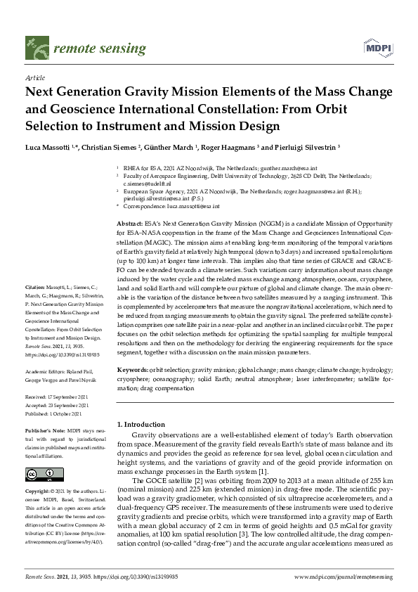 (PDF) Next Generation Gravity Mission Elements of the Mass Change and ...