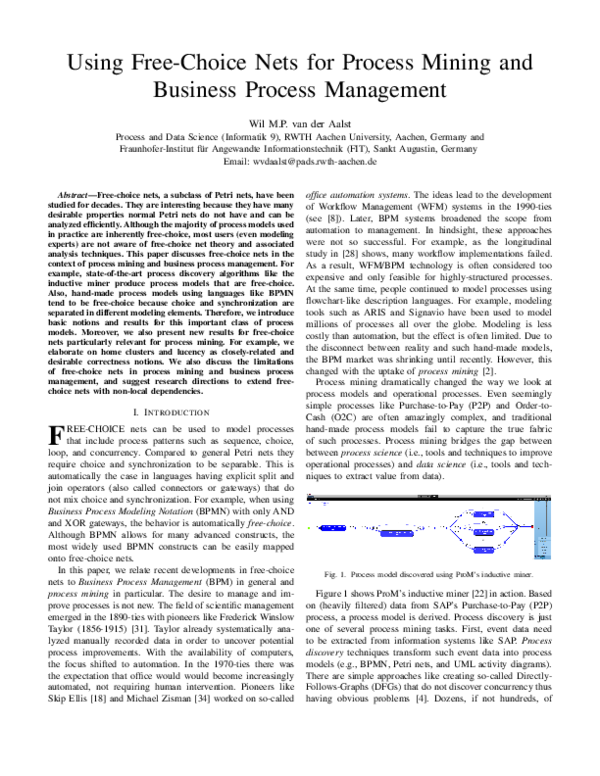 (PDF) Using Free-Choice Nets for Process Mining and Business Process Management