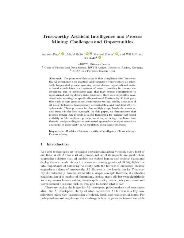 (PDF) Trustworthy Artificial Intelligence and Process Mining: Challenges and Opportunities