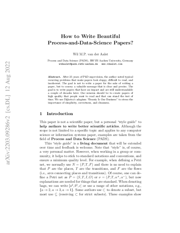 (PDF) How to Write Beautiful Process-and-Data-Science Papers