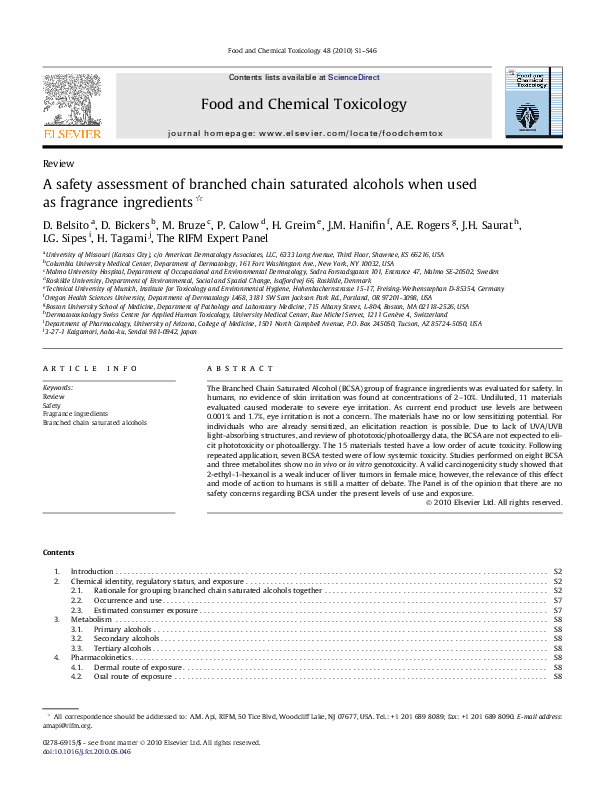 (PDF) A safety assessment of branched chain saturated alcohols when ...