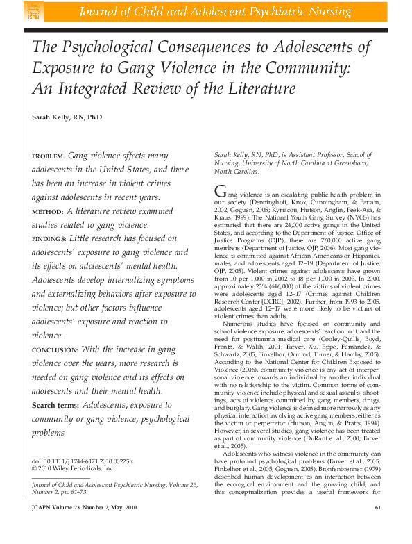 (PDF) The Psychological Consequences to Adolescents of Exposure to Gang ...