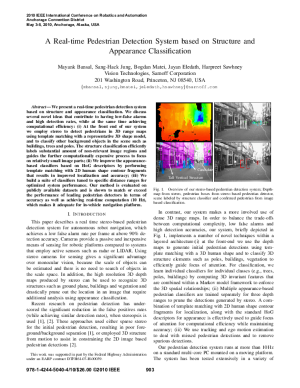 Pdf A Real Time Pedestrian Detection System Based On Structure And Appearance Classification