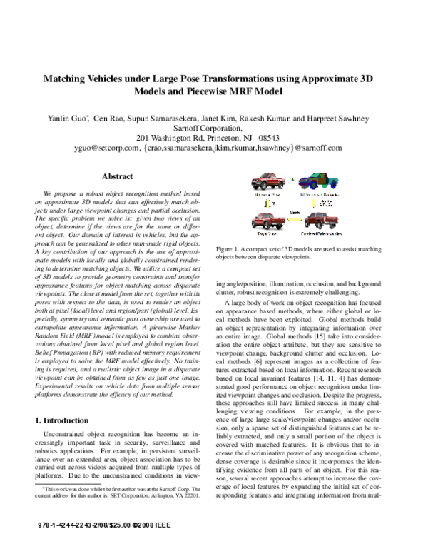 Pdf Matching Vehicles Under Large Pose Transformations Using Approximate 3d Models And