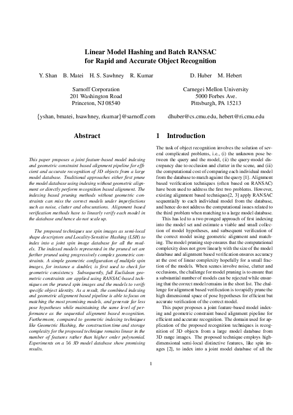 Pdf Linear Model Hashing And Batch Ransac For Rapid And Accurate Object Recognition