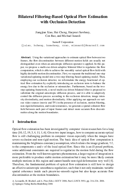 (PDF) Bilateral Filtering-Based Optical Flow Estimation with Occlusion ...