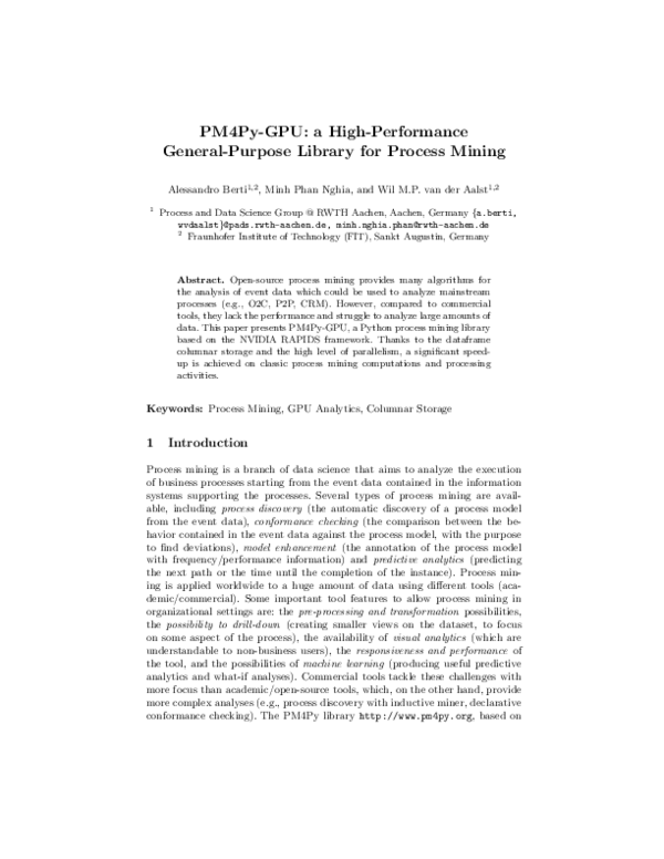 Pdf Pm4py Gpu A High Performance General Purpose Library For Process