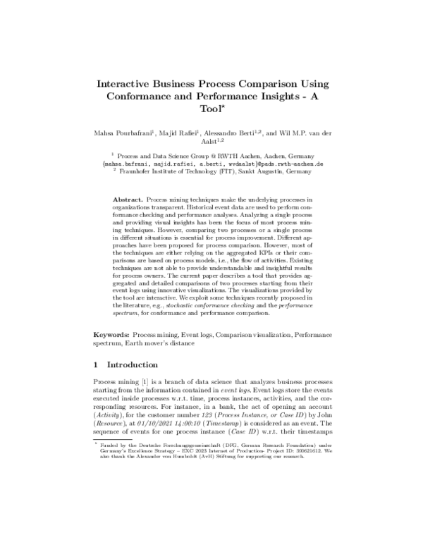 (PDF) Interactive Business Process Comparison Using Conformance and Performance Insights -A Tool