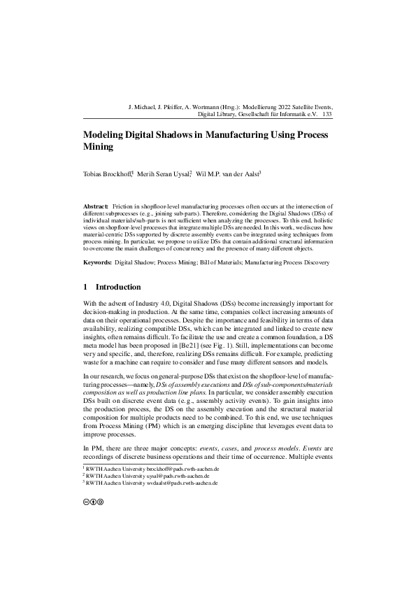 (PDF) Modeling Digital Shadows in Manufacturing Using Process Mining