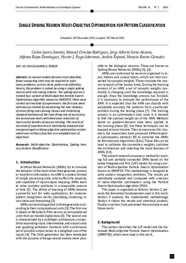 (PDF) Single Spiking Neuron Multi-Objective Optimization for Pattern ...
